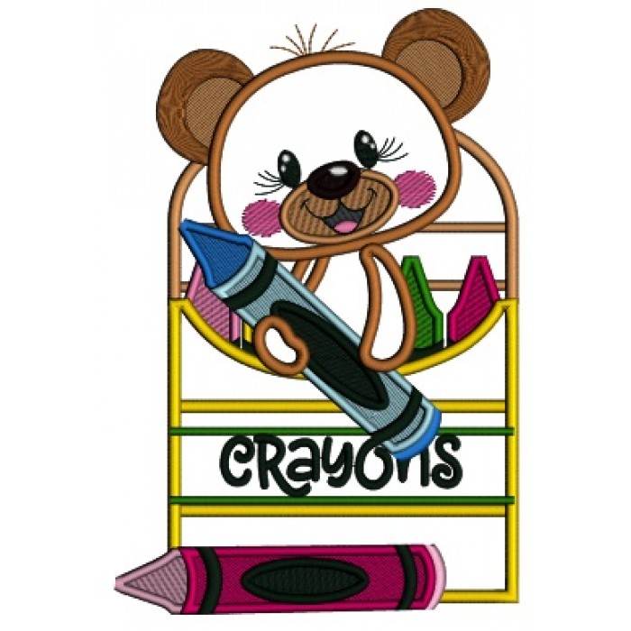 Cute Bear Holding Crayons School Applique Machine Embroidery Design ...