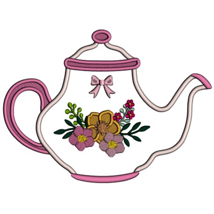 Fancy Teapot WIth Flowers Applique Machine Embroidery Design Digitized ...