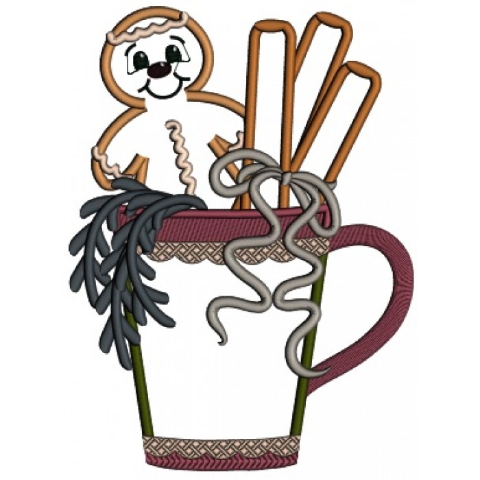 Gingerbread Man Sitting Inside the Cup Christmas Applique Machine ...