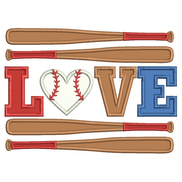Love Two Baseball Bats Applique Machine Embroidery Design Digitized Pattern