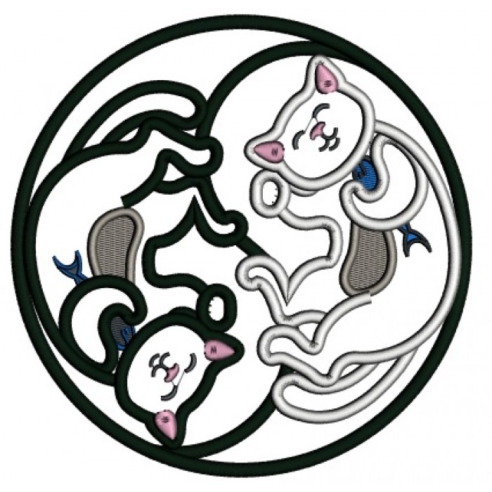 Ying Yang Black And White Cats Applique Summer Machine Embroidery ...