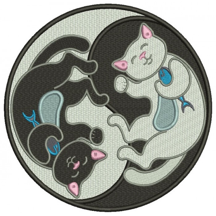 Ying Yang Black And White Cats Filled Summer Machine Embroidery Design ...
