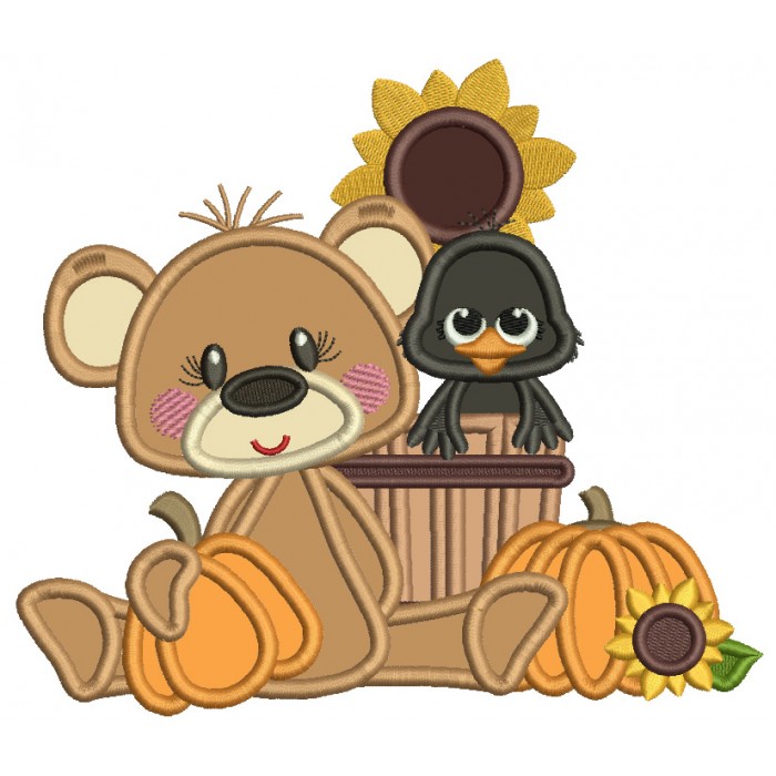 Bear Crow Pumpkins And Sunflower Applique Machine Embroidery Design Digitized Pattern