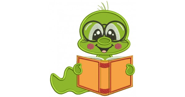 Bookworm Reading a Book School Applique Machine Embroidery Design ...