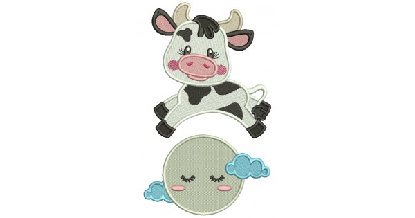 Cow Jumping Over The Moon And Clouds Filled Machine Embroidery Design ...