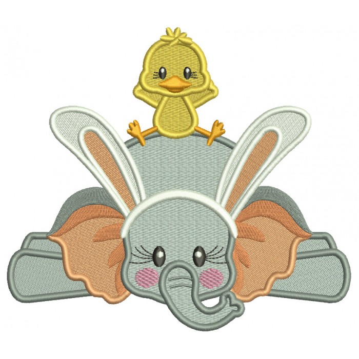 Cute Little Chick Sitting On Elephant Wearing Bunny Ears Easter Filled ...