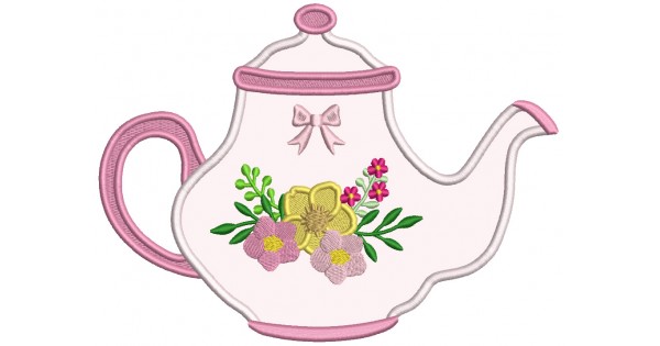 Fancy Teapot WIth Flowers Applique Machine Embroidery Design Digitized ...