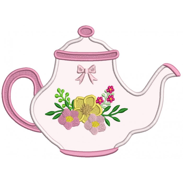 Fancy Teapot WIth Flowers Applique Machine Embroidery Design Digitized ...