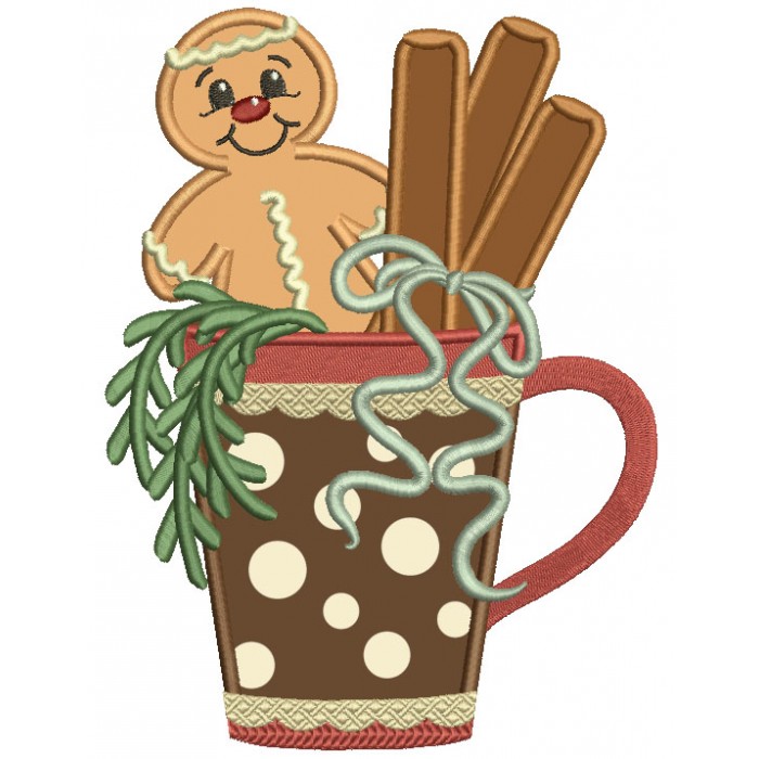 Gingerbread Man Sitting Inside the Cup Christmas Applique Machine ...