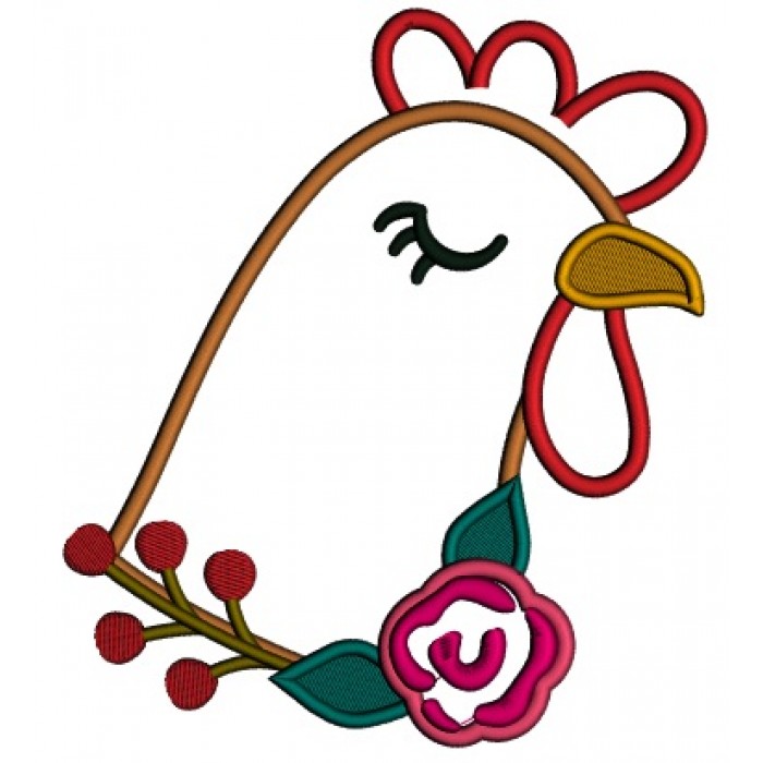 Hen With a Flower Applique Machine Embroidery Design Digitized Pattern