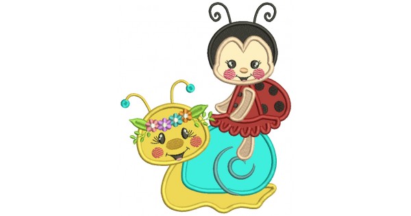 Ladybug Sitting On The Snail Applique Machine Embroidery Design ...