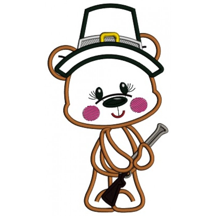 Bear Pilgrim Hunter Thanksgiving Applique Machine Embroidery Design ...