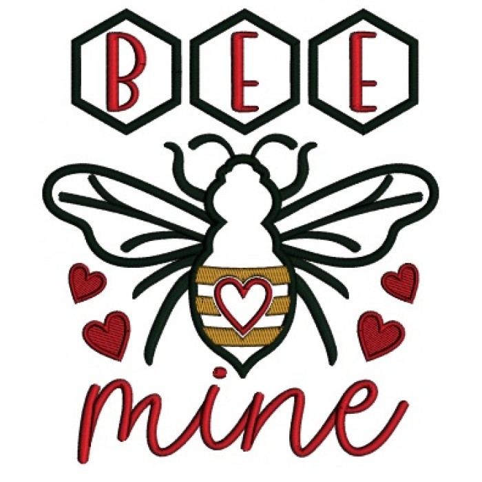 Bee Mine Bumblebee with Hearts Valentine's Day Applique Machine ...