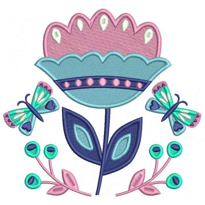 Big Flower And Butterflies Filled Machine Embroidery Design Digitized ...