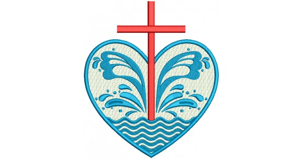 Cross Inside Heart With Waves Filled Machine Embroidery Design ...