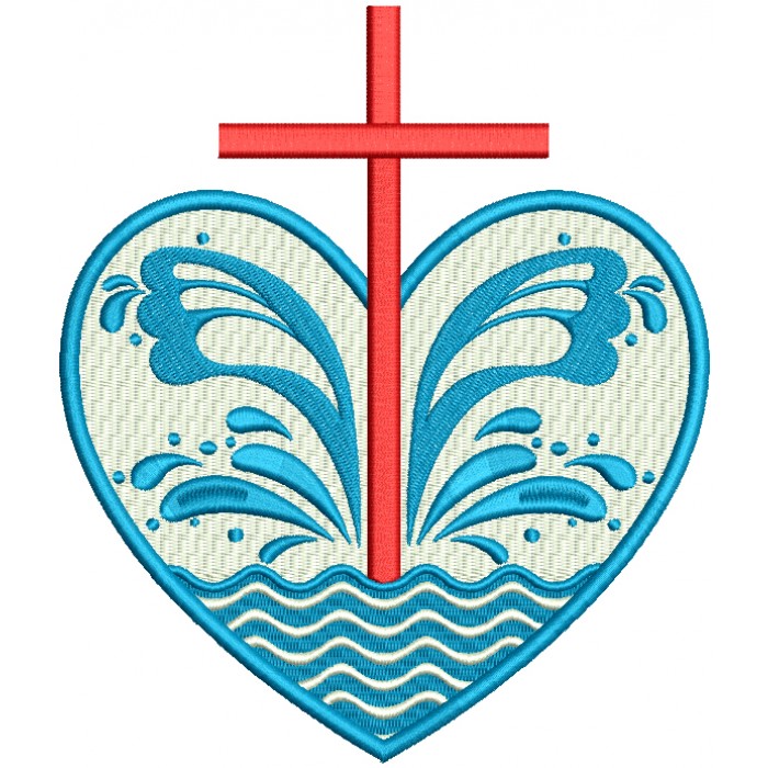 Cross Inside Heart With Waves Filled Machine Embroidery Design ...