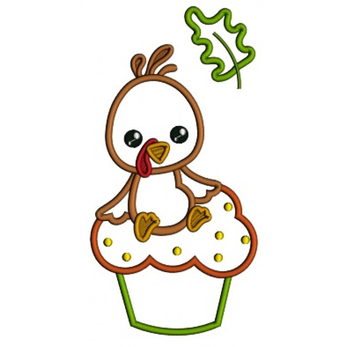 Cute Little Turkey Sitting On The Cupcake Thanksgiving Applique Machine ...
