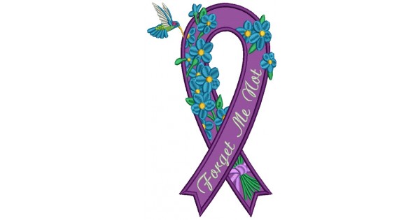 Forget Me Not Cure Alzheimer's Ribbon Applique Machine Embroidery ...