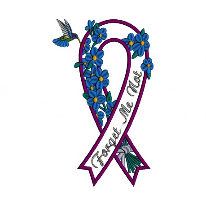 Forget Me Not Cure Alzheimer's Ribbon Applique Machine Embroidery ...