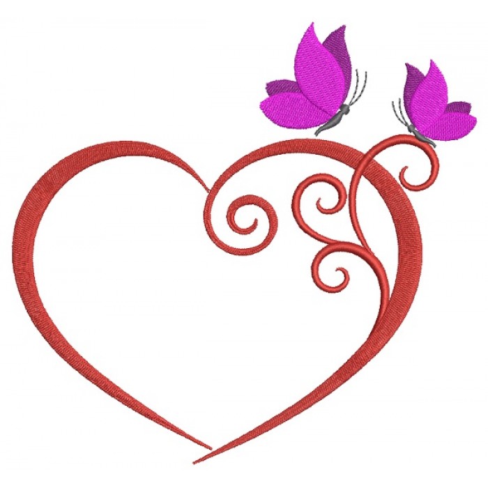 Heart With Butterflies Filled Machine Embroidery Design Digitized Pattern