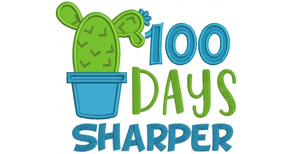 100 Days Sharper Cactus School Applique Machine Embroidery Design ...