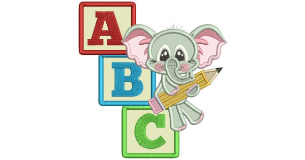 ABC Elephant Holding a Pencil Applique Machine Embroidery Design ...