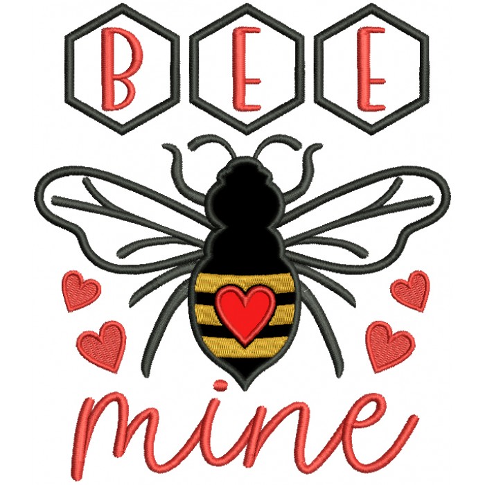 Bee Mine Bumblebee with Hearts Valentine's Day Applique Machine ...