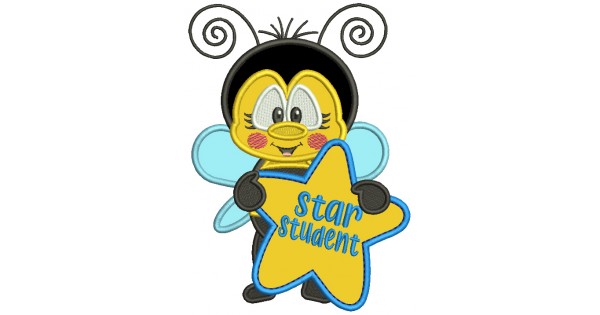 Bee Star Student School Applique Machine Embroidery Design Digitized ...