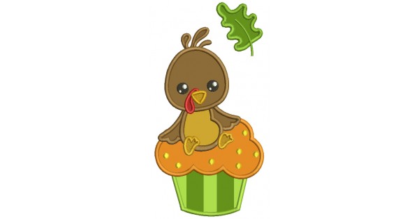 Cute Little Turkey Sitting On The Cupcake Thanksgiving Applique Machine ...
