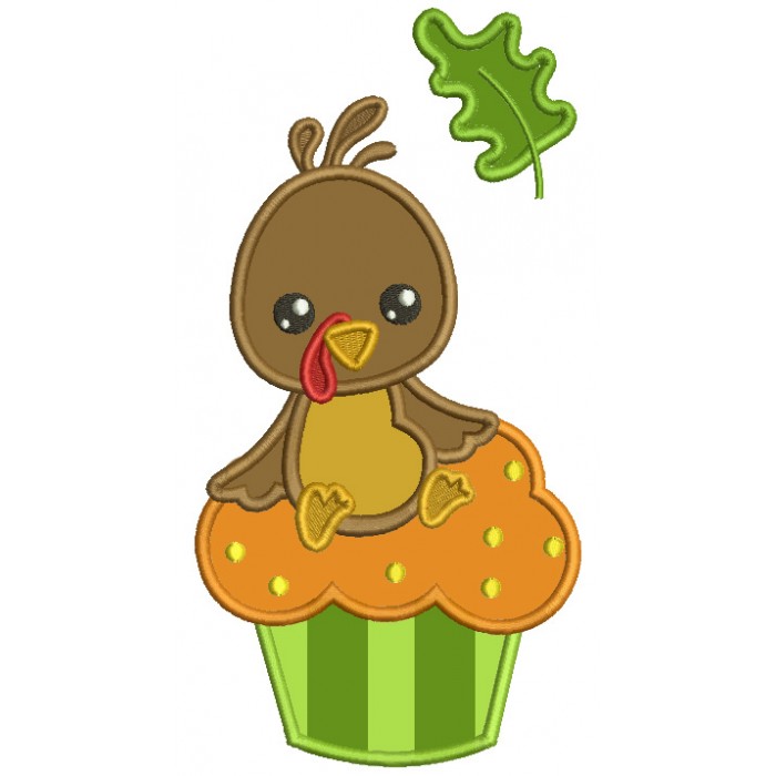 Cute Little Turkey Sitting On The Cupcake Thanksgiving Applique Machine ...