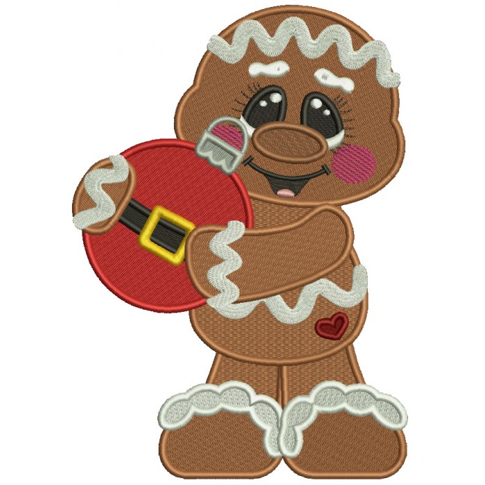 Gingerbread Man Holding CHristmas Ornament Filled Machine Embroidery ...