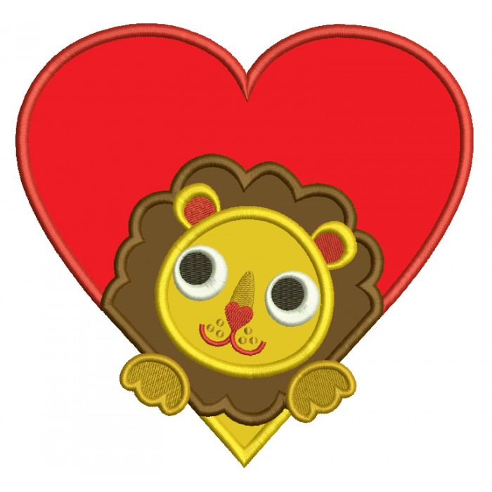 Big Heart Lion Applique Machine Embroidery Design Digitized Pattern