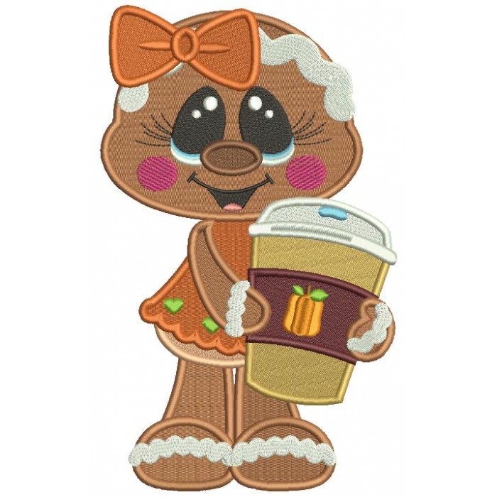 Gingerbread Girl Holding Cup With Apple Cider Fall Thanksgiving Filled ...