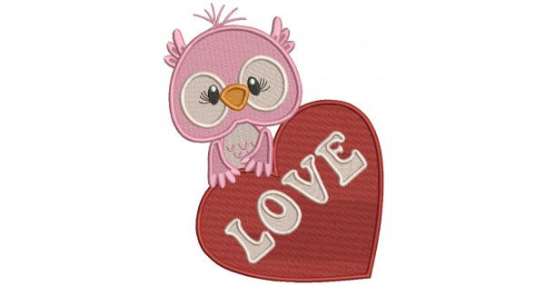 Owl With a Huge Heart Filled Valentine's Day Machine Embroidery Design ...