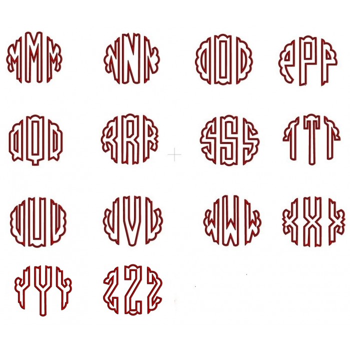 Scalloped Monogram Font Machine Embroidery Upper and Lower Case 1 2 3 ...
