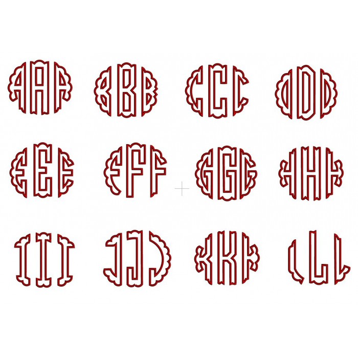 Scalloped Monogram Font Machine Embroidery Upper and Lower Case 1 2 3 ...