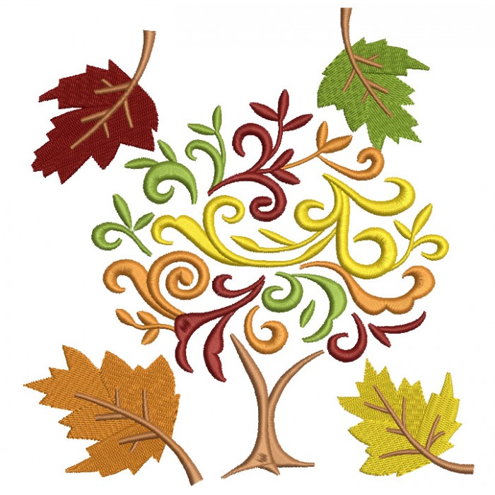 Autumn Leaves Filled Machine Embroidery Digitized Design Pattern