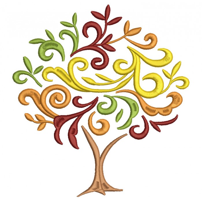 Autumn Tree Fall Filled Machine Embroidery Digitized Design Pattern