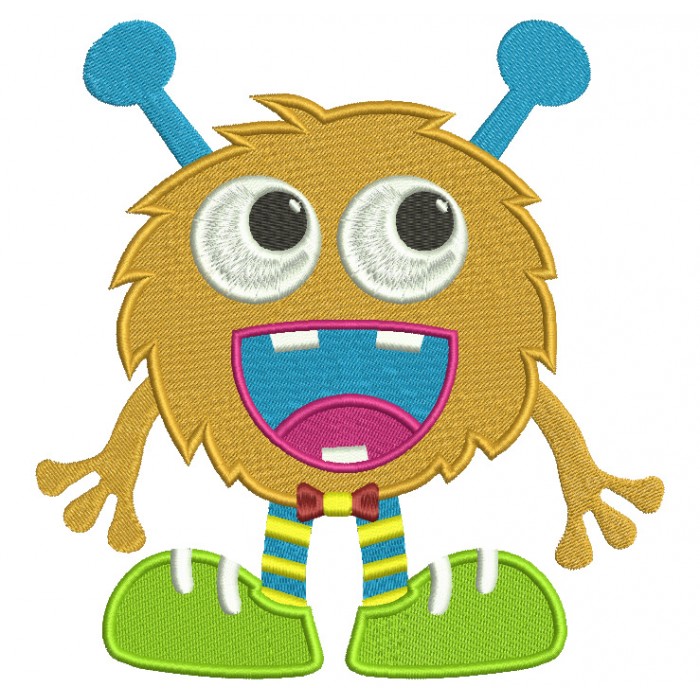 Happy Little Monster Filled Machine Embroidery Digitized Design Pattern