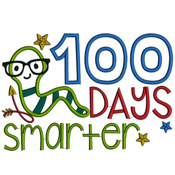 100 Days Smarter Book Worm School Applique Machine Embroidery Digitized ...