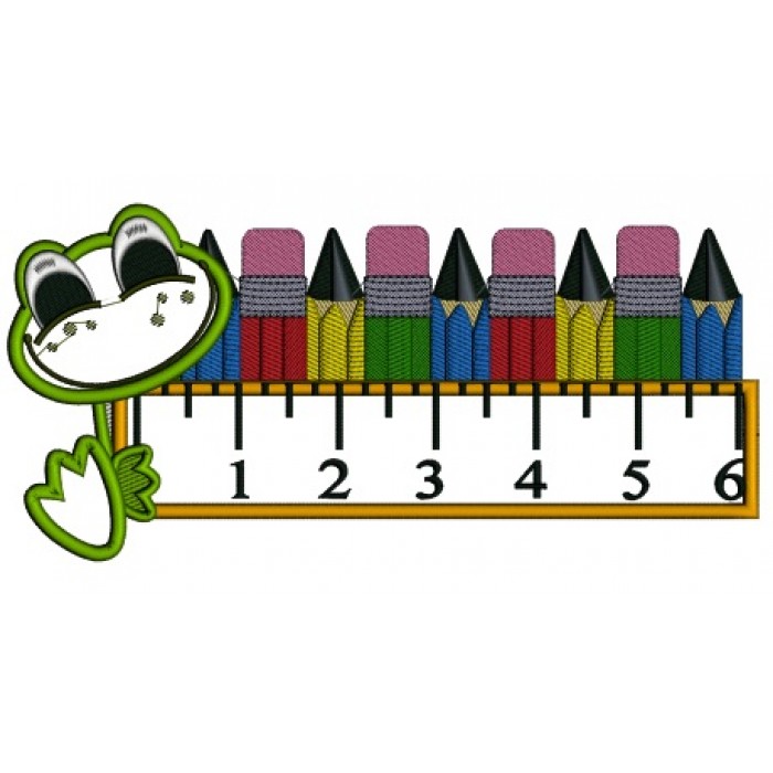 Cute Frog With a Big Ruler and Pencils School Applique Machine ...