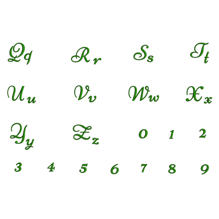 Nicotine Font Machine Embroidery Script Upper and Lower Case 1 2 3 inches