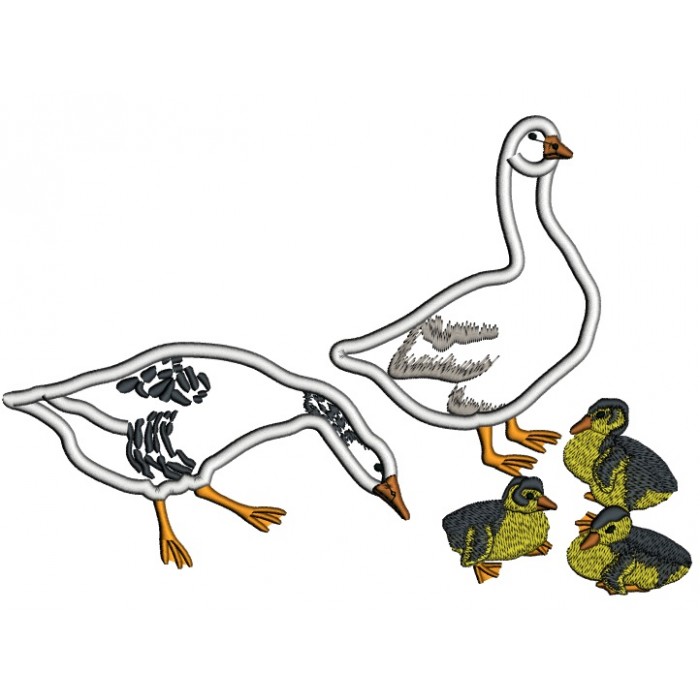 Duck Family Applique Machine Embroidery Design Digitized Pattern