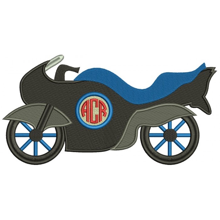 Sports Motorcycle Monogram Filled Machine Embroidery Design Digitized ...