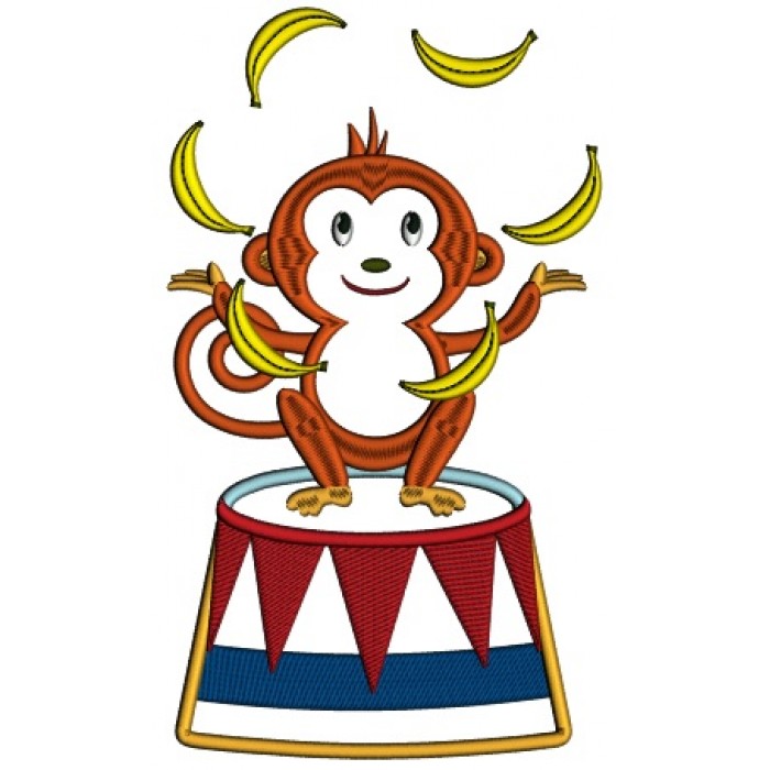 Circus Monkey Juggling Bananas Applique Machine Embroidery Design ...