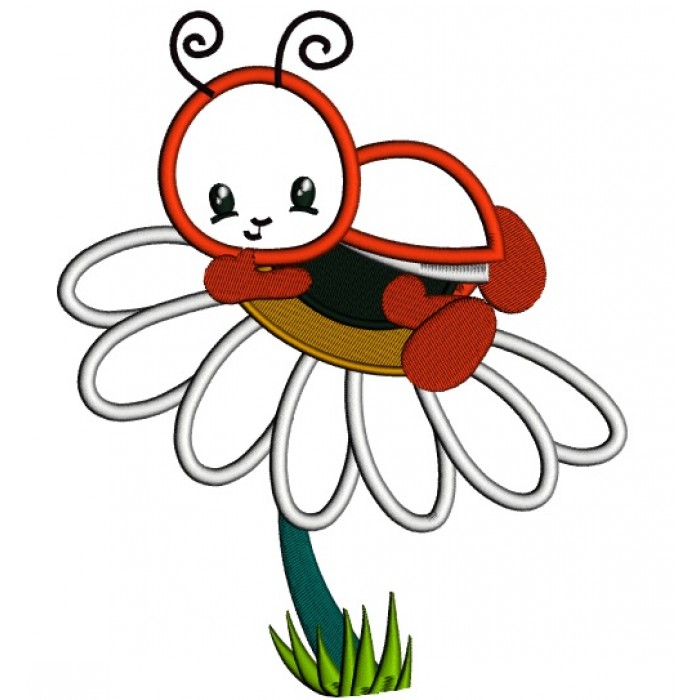 Cute Ladybug on a Daisy Applique Machine Embroidery Digitized Design ...