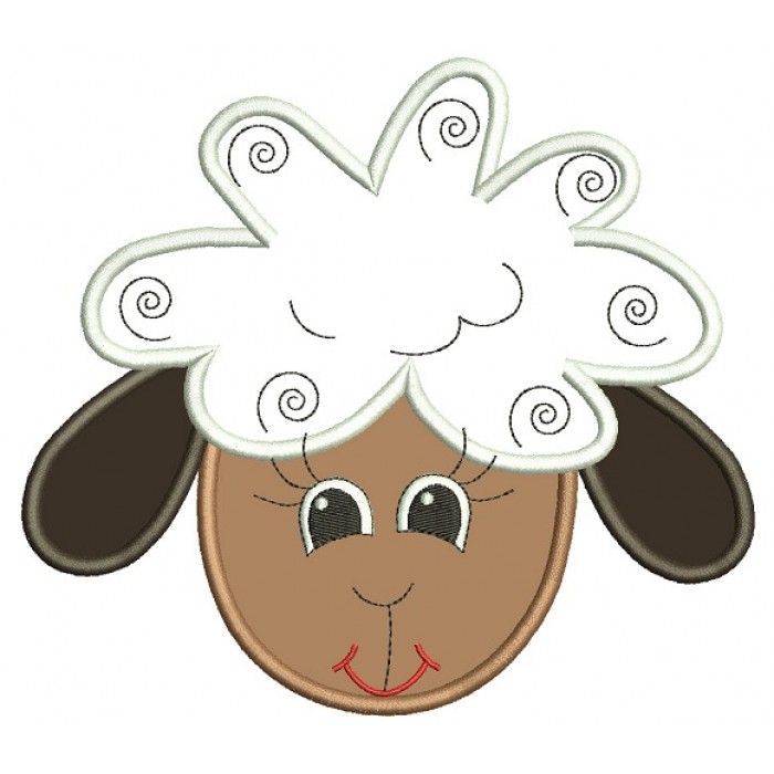 Cute Sheep Head Applique Machine Embroidery Design Digitized Pattern