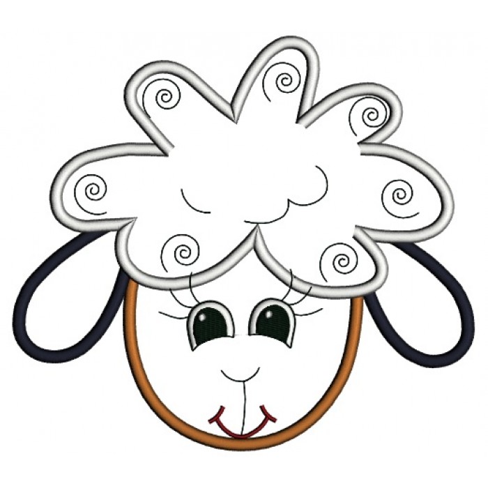 Cute Sheep Head Applique Machine Embroidery Design Digitized Pattern