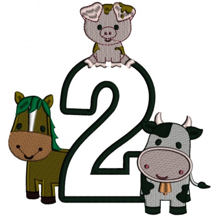 Farm Animals Bithday Number Two Full Applique Machine Embroidery Design ...