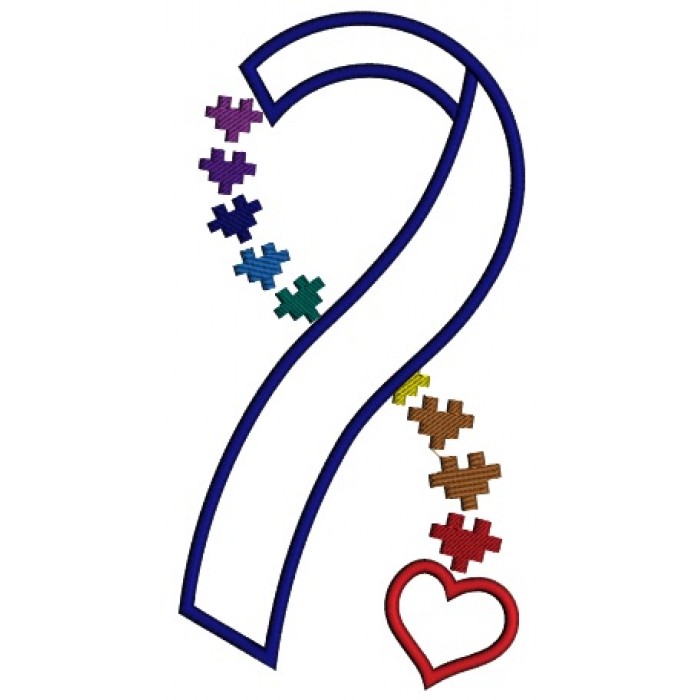 Heart Autism Awareness Ribbon Applique Machine Embroidery Design ...